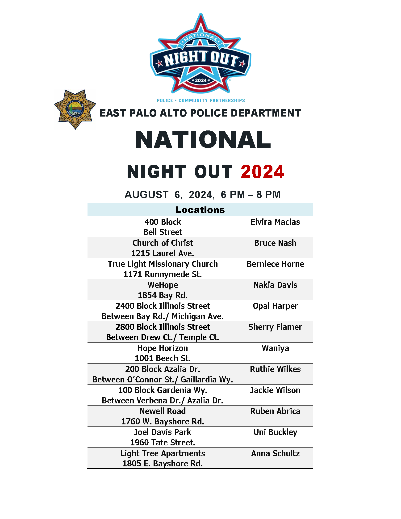 National Night Out 2024 | City of East Palo Alto